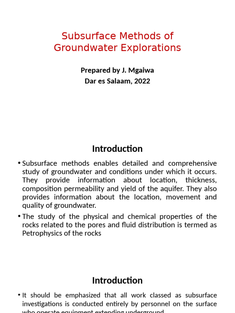 Lecture 4-Subsueface Methods | PDF | Hydrogeology | Groundwater