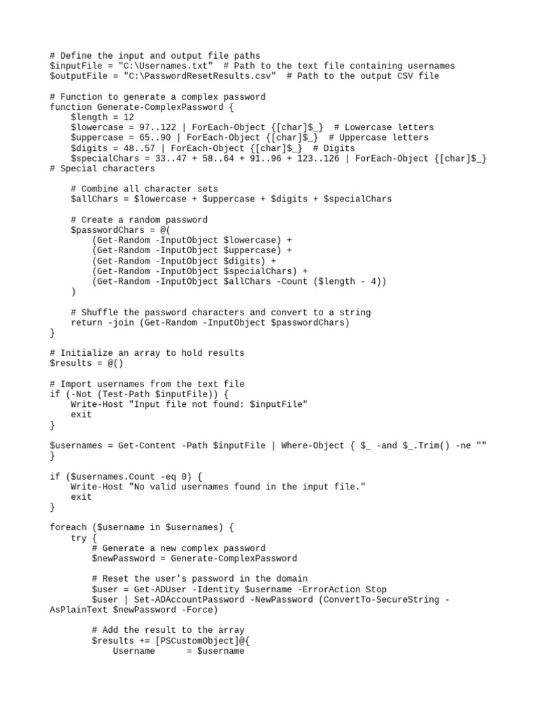 Password Reset Script - ps1 | PDF | Password | Letter Case