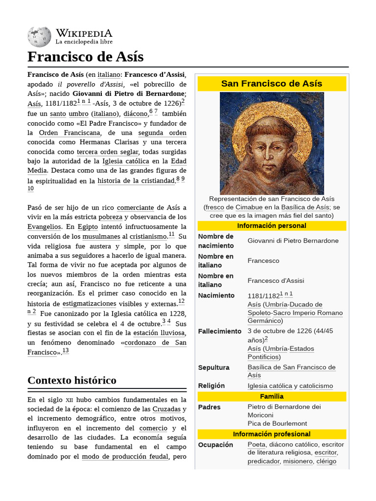 Vida y legado de San Francisco de Asís | PDF | Francisco de Asís