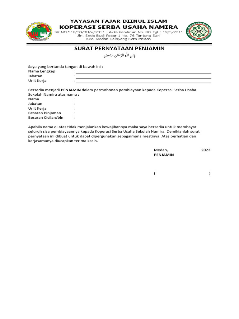 2. Surat Pernyataan Penjamin (1 Hal) | PDF