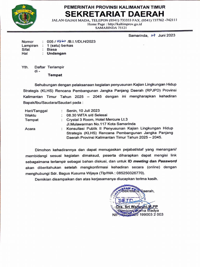 Undangan KP II KLHS RPJPD PROV KALTIM | PDF