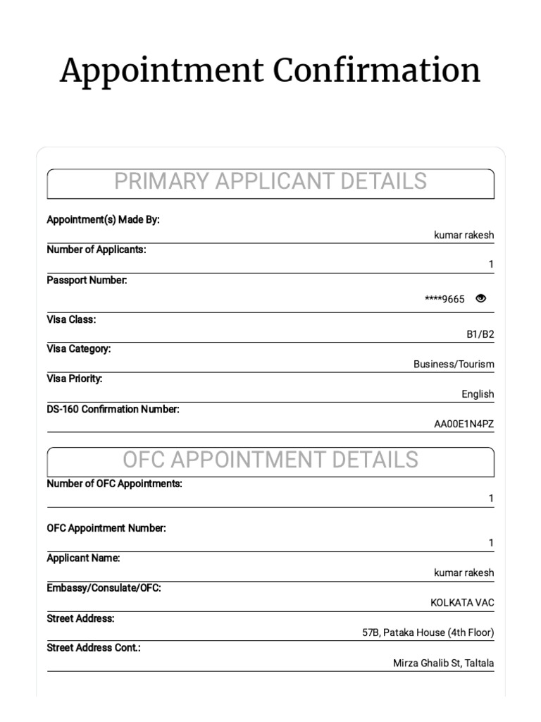 Visa Appointment Details for Kolkata | PDF | Travel Visa | Usb Flash Drive
