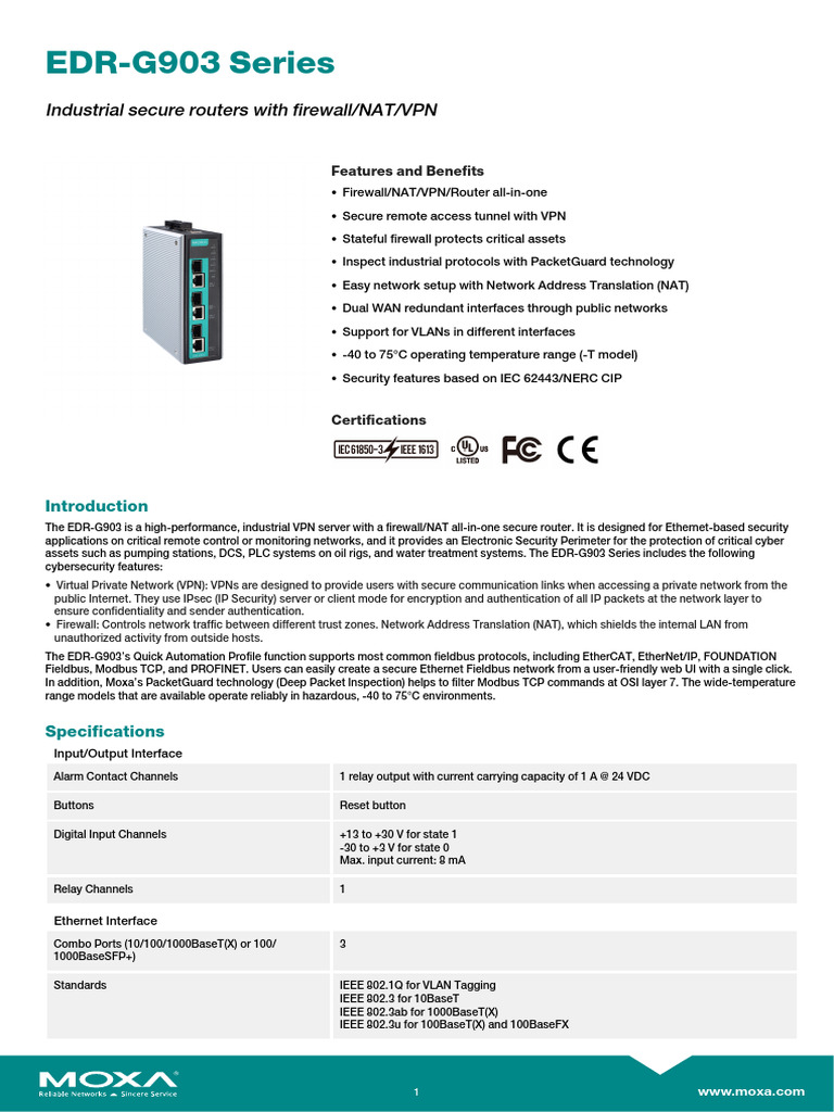 3 - Moxa Edr g903 Series Datasheet v1.2 | PDF | Computer Network | Virtual Private Network