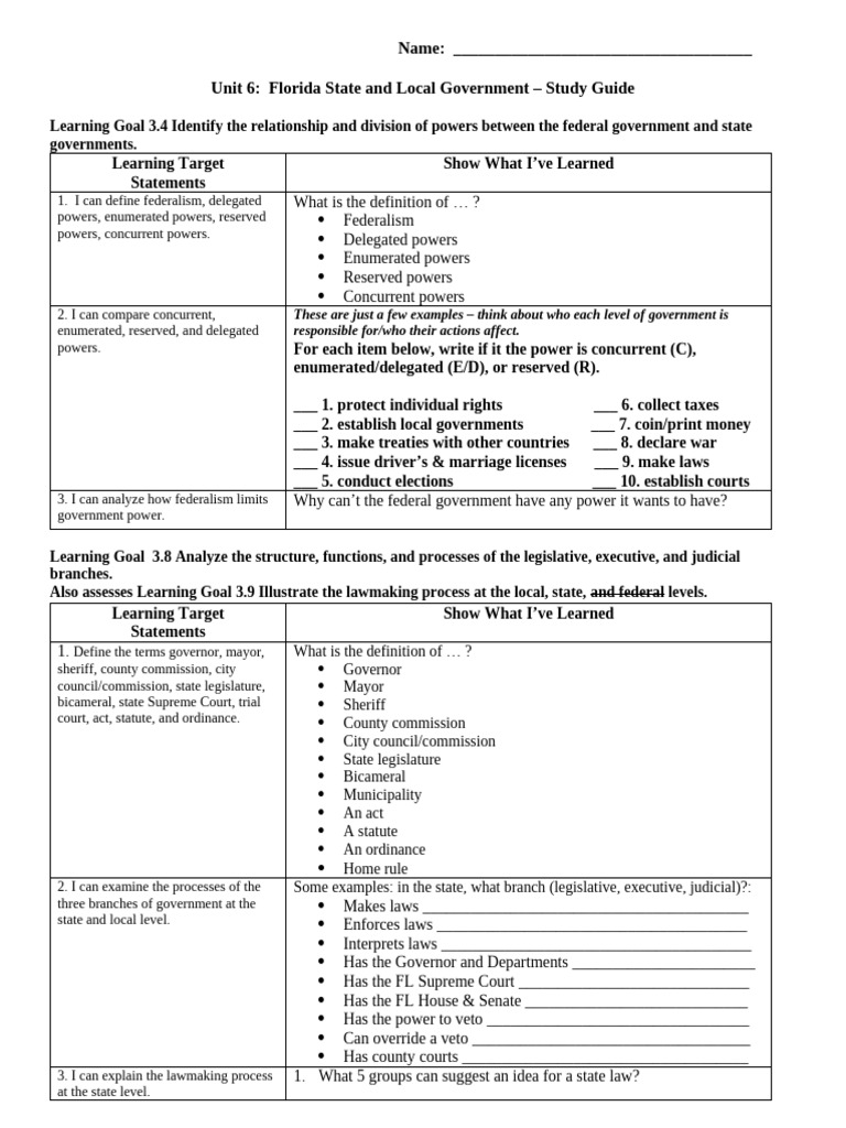 Unit 6 Study Guide | PDF | Bill (Law) | State Legislature (United States)