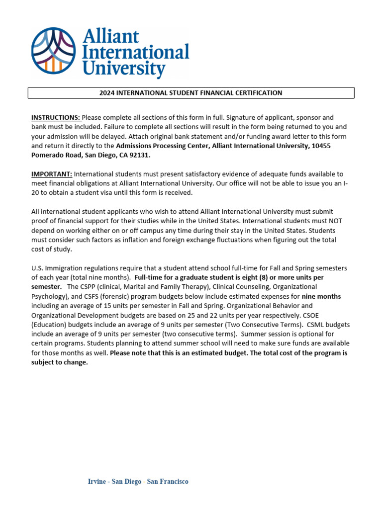 Alliant International University Form 2024 Updated Blank FILLED | PDF