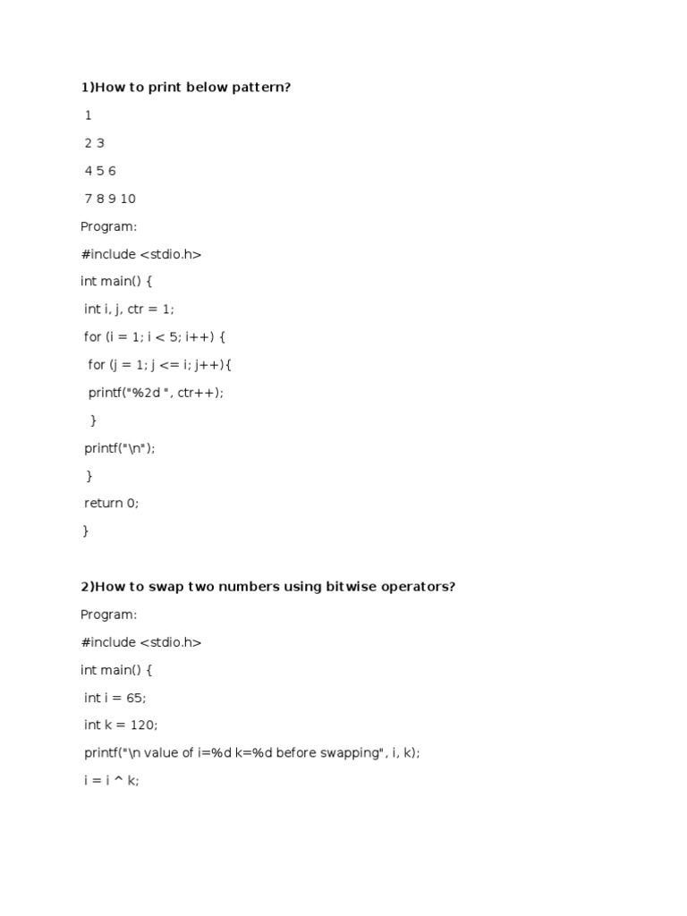 1) How To Print Below Pattern? | PDF | String (Computer Science) | C (Programming Language)