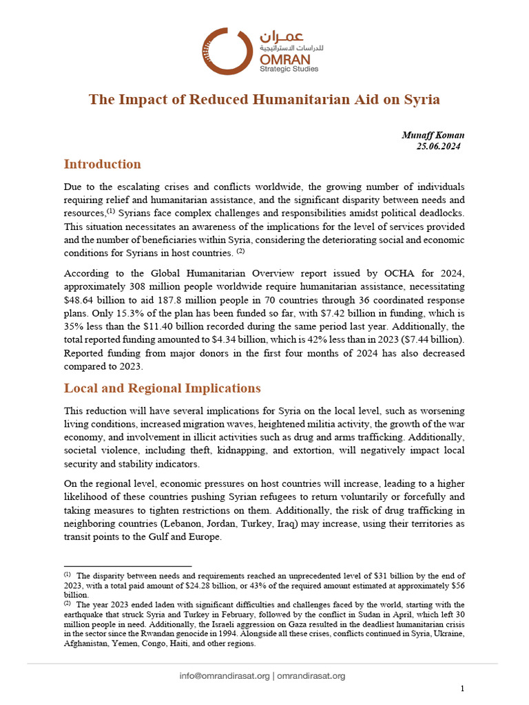 The Impact of Reduced Humanitarian Aid On Syria | PDF | Humanitarian Aid | Refugees Of The ...