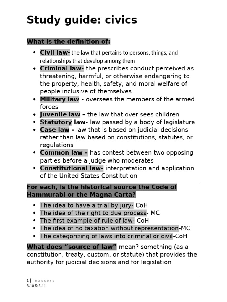 Study Guide Civics Reassess | PDF | Appeal | Appellate Court