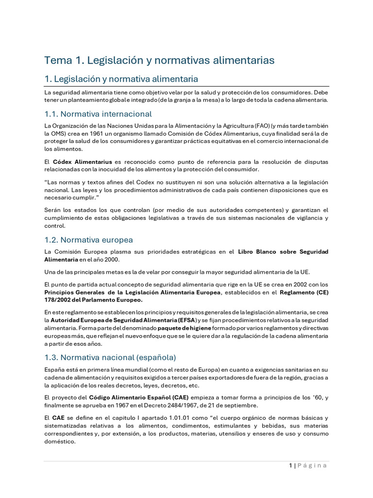Tema 1 Control Alimentario | PDF | Seguridad alimenticia | Análisis de Riesgo y Puntos Críticos ...