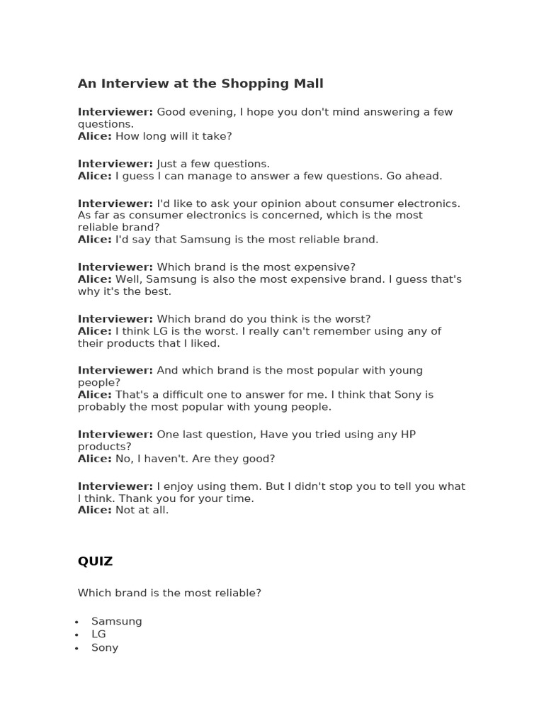 An Interview at The Shopping Mall | PDF