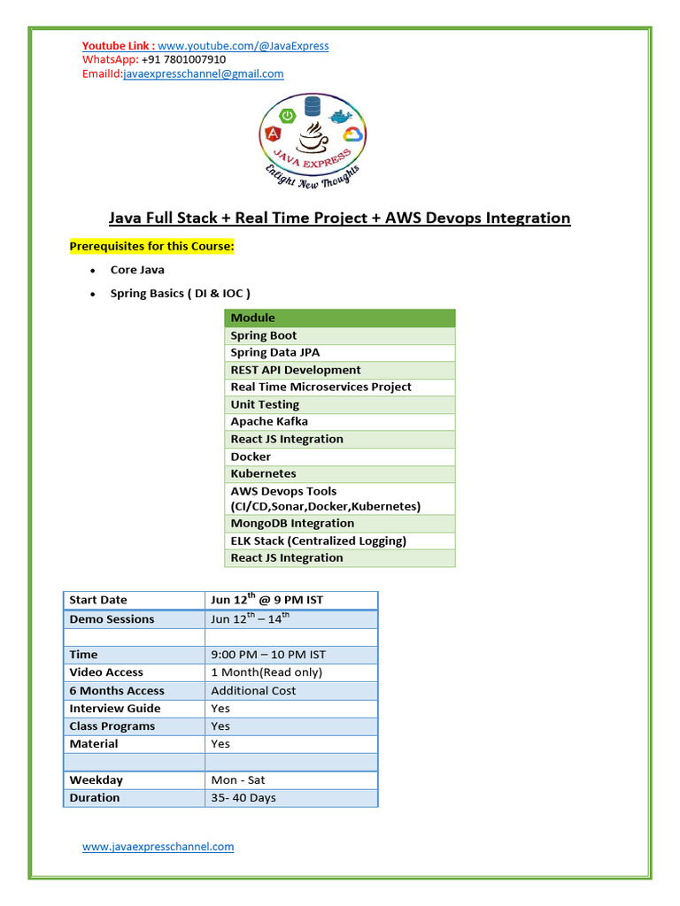 Java Full Stack & AWS DevOps Course | PDF | Databases | Information Technology