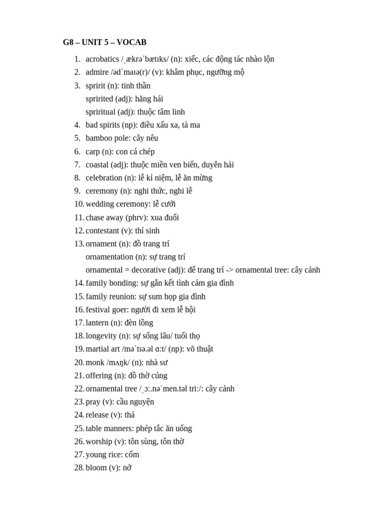 G8 - Unit 5 - Vocab | PDF