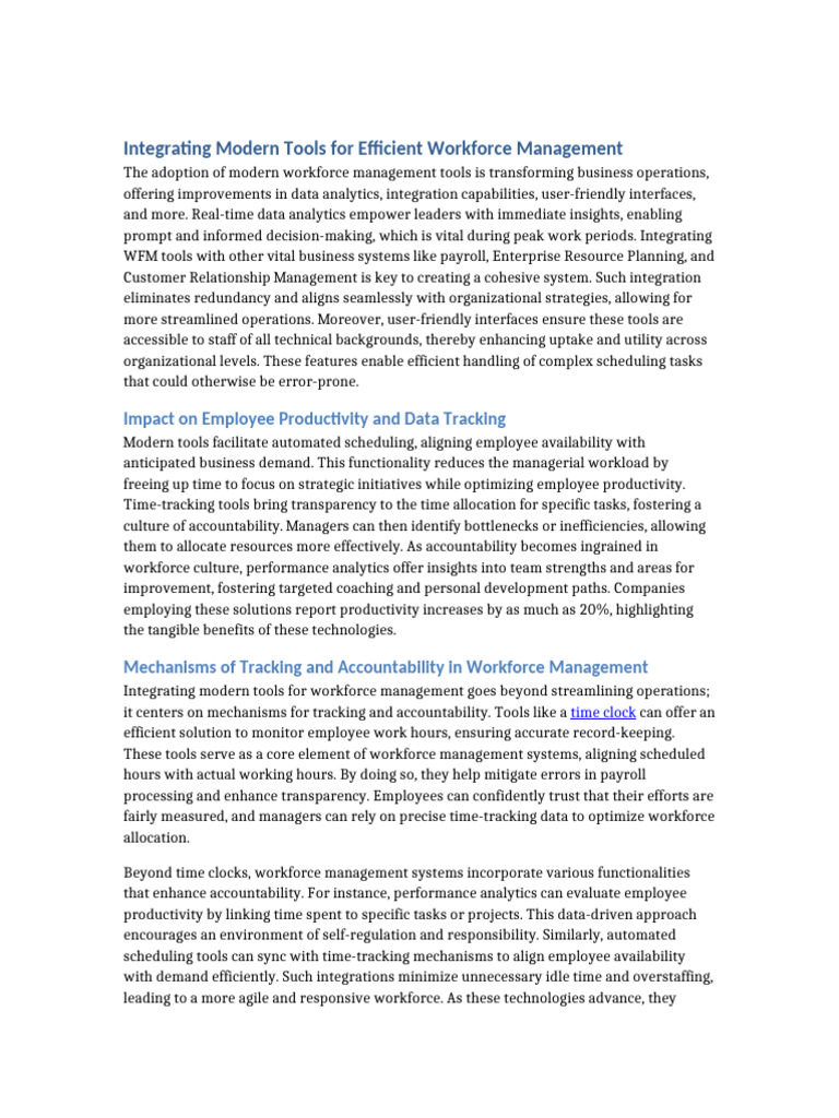 Integrating Modern Tools For Efficient Workforce Management | PDF | Analytics | Automation