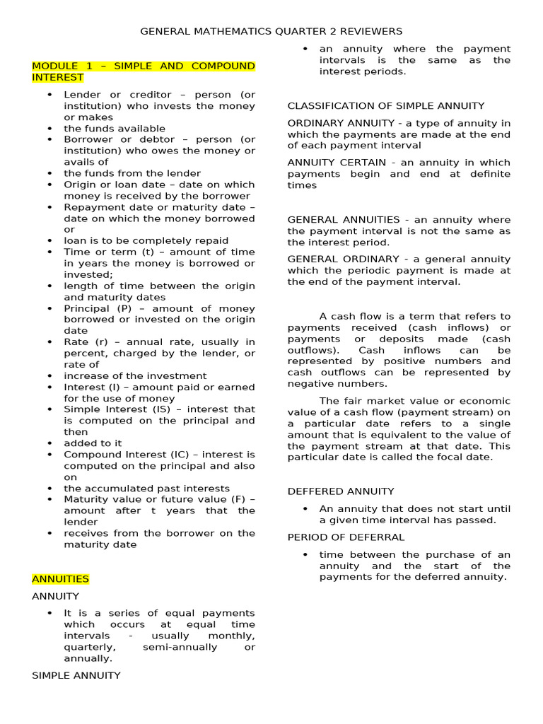 Genmath Q2 Reviewer | PDF | Interest | Debt