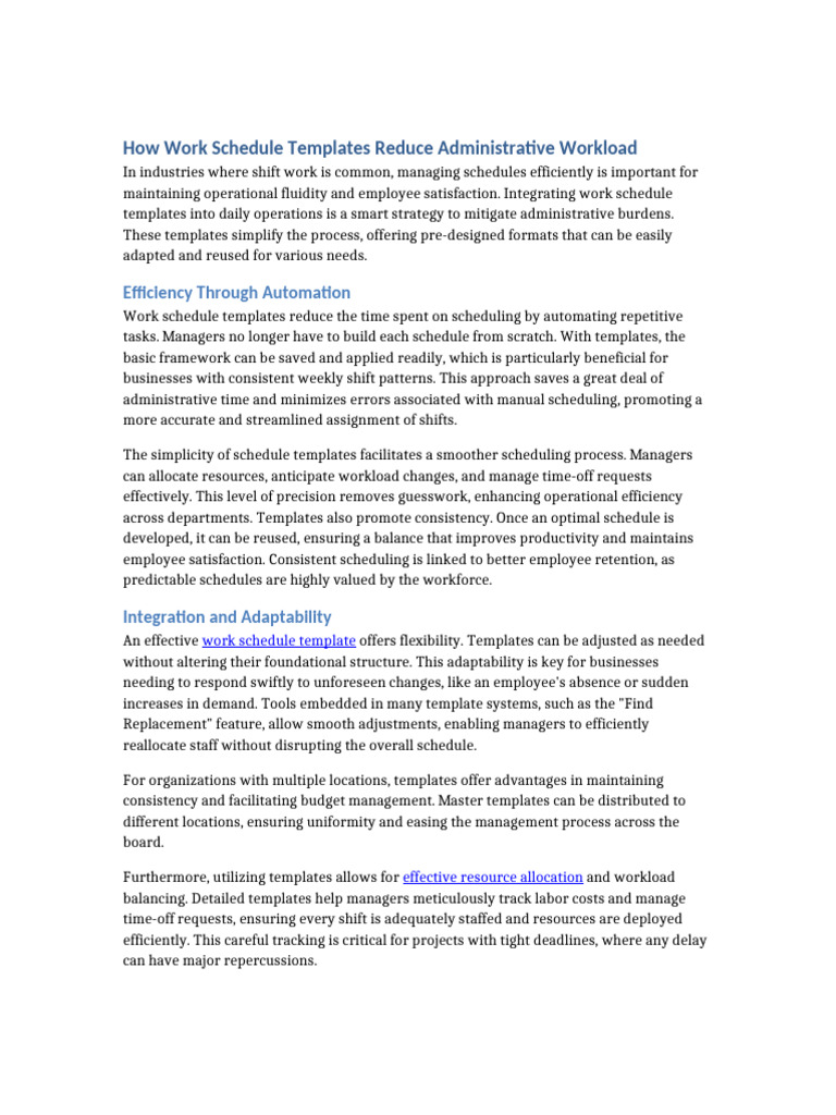How Work Schedule Templates Reduce Administrative Workload | PDF ...