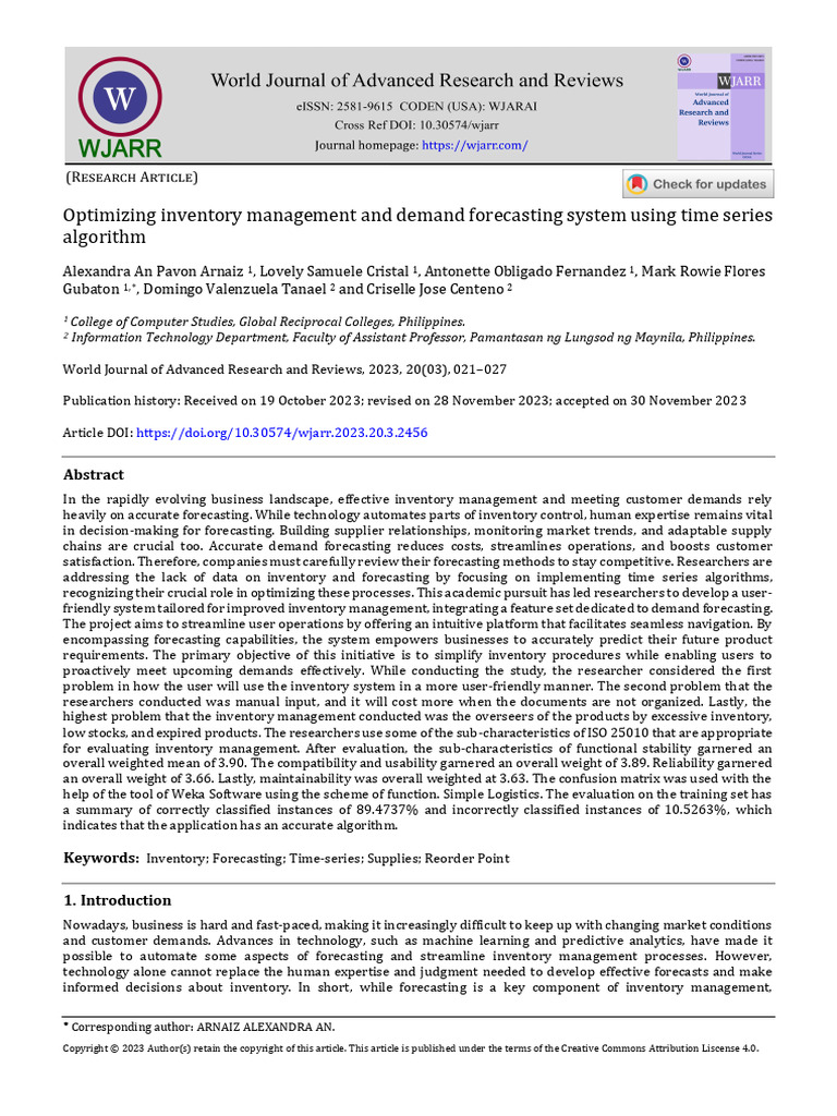 Optimizing Inventory Management and Demand Forecas | PDF | Inventory | Forecasting