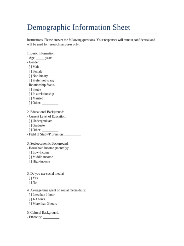Demographic Sheet | PDF