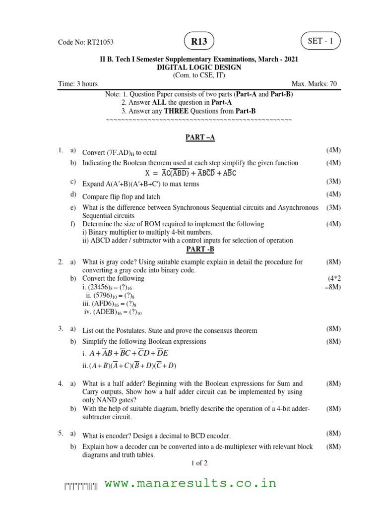 DLD Jnu Question Paper 4 | PDF | Computer Engineering | Digital Electronics
