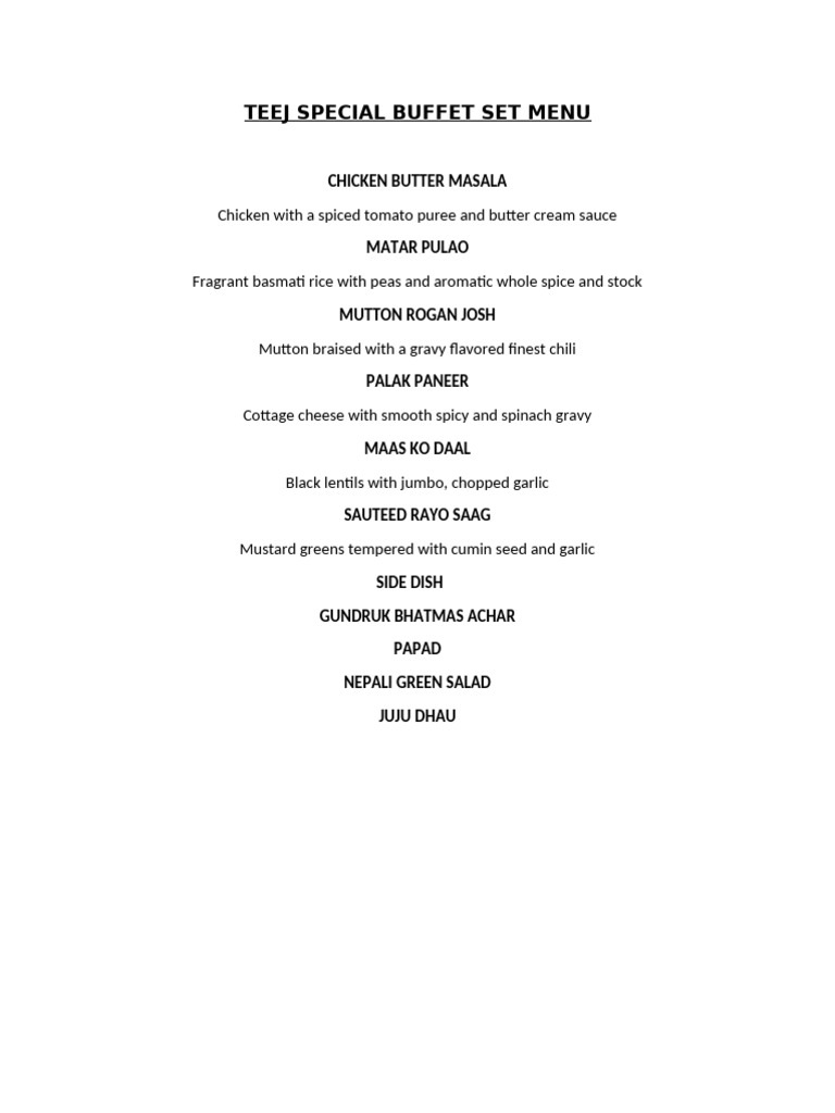 Teej Special Buffet Menu | PDF