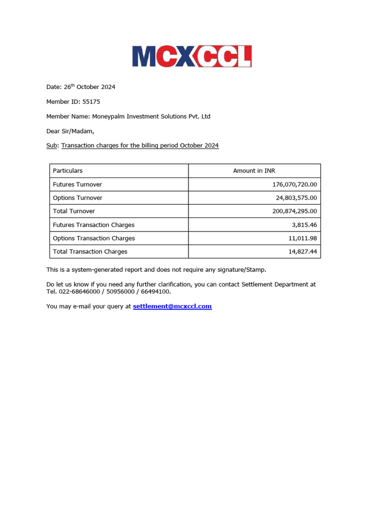 55175 Transaction Charges October 2024 | PDF