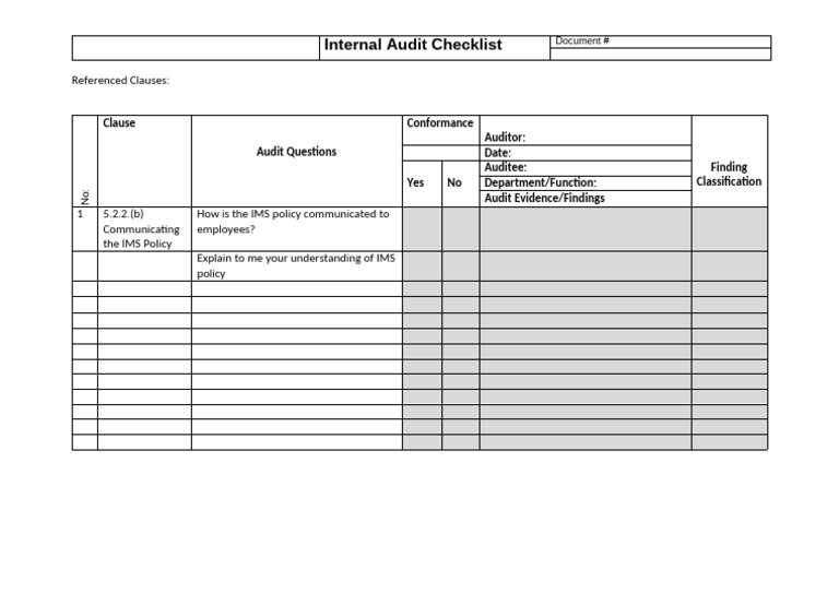 Internal Audit Checklist Example | PDF
