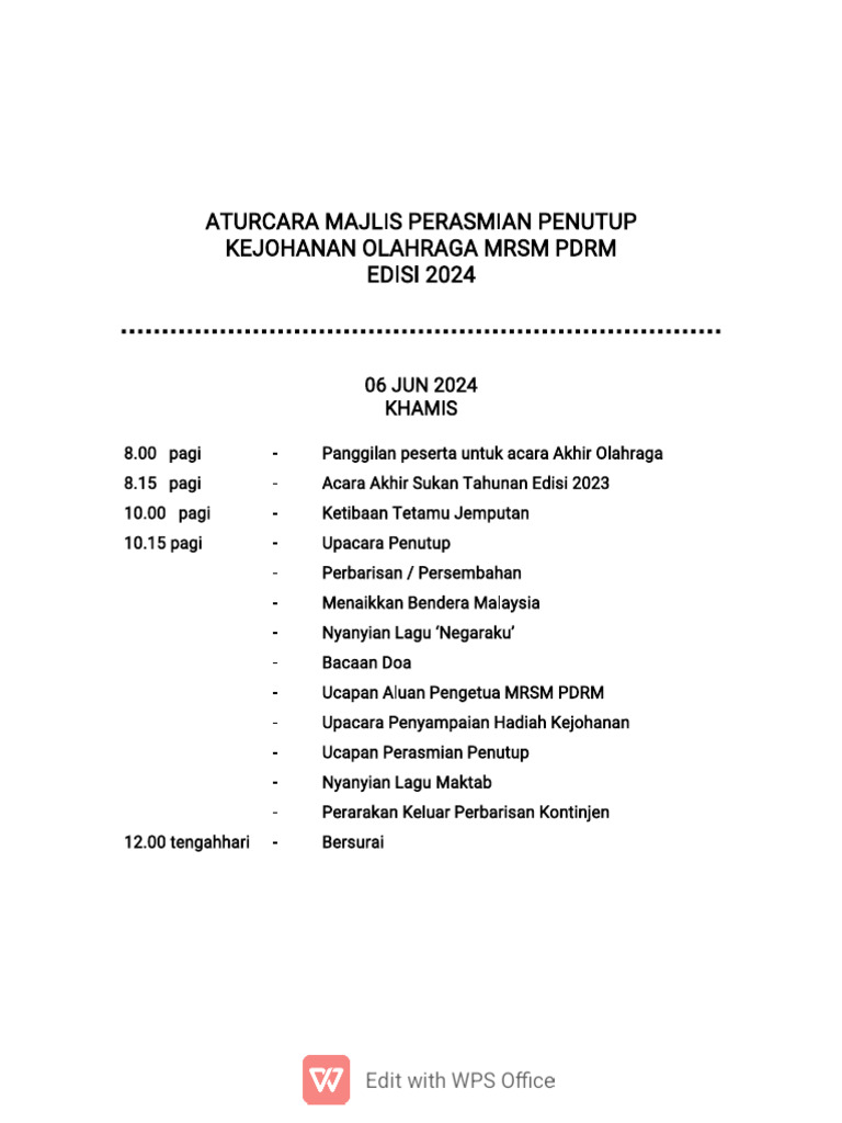 Aturcara Perasmian Penutupan Sukan Tahunan 2024 | PDF