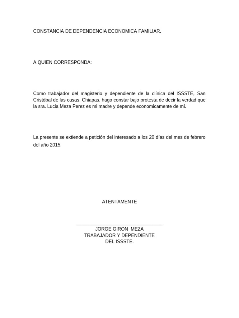 Constancia de Dependencia Economica | PDF