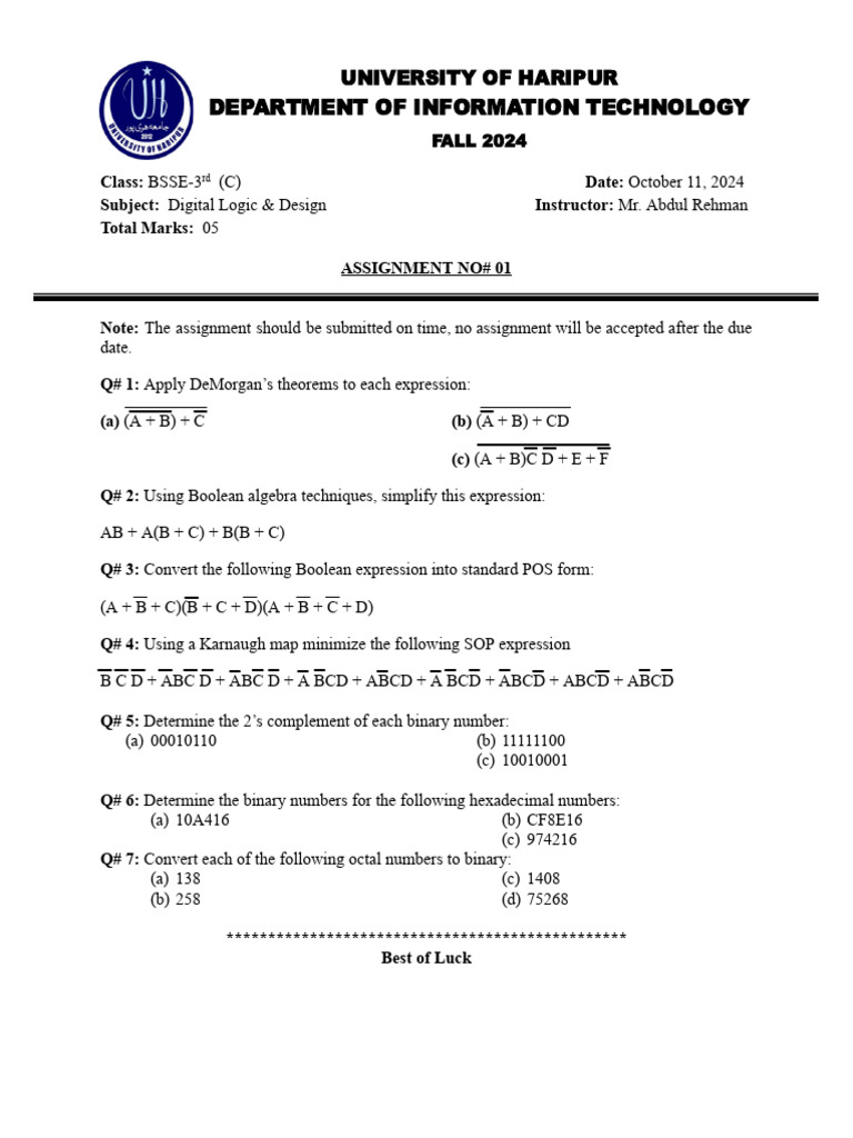 DLD (Assignment # 01) | PDF