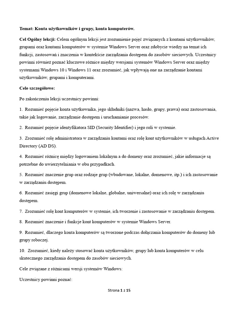 Teoria 8 Konta Użytkowników I Grupy, Konta Komputerów | PDF