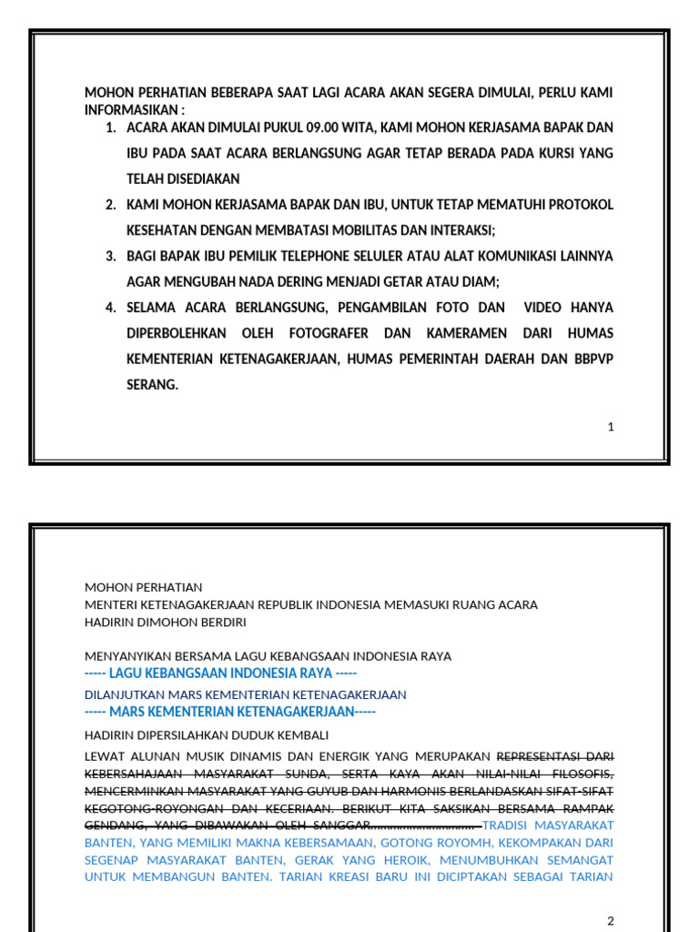 CUE CARD MC - Acara Kick Off Quick Win (Serang 2-12-2024) Edit | PDF