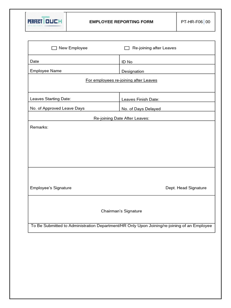 Employee Reporting Form for Re-joins | PDF
