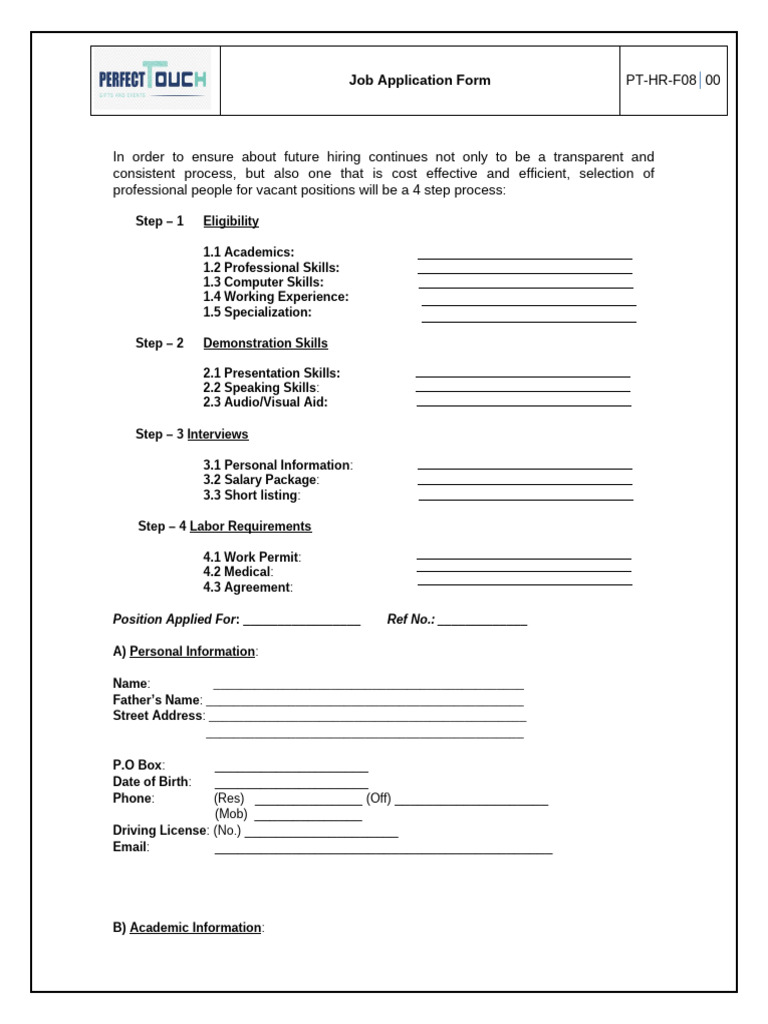 PT-HR-F08 Job Application Form | PDF