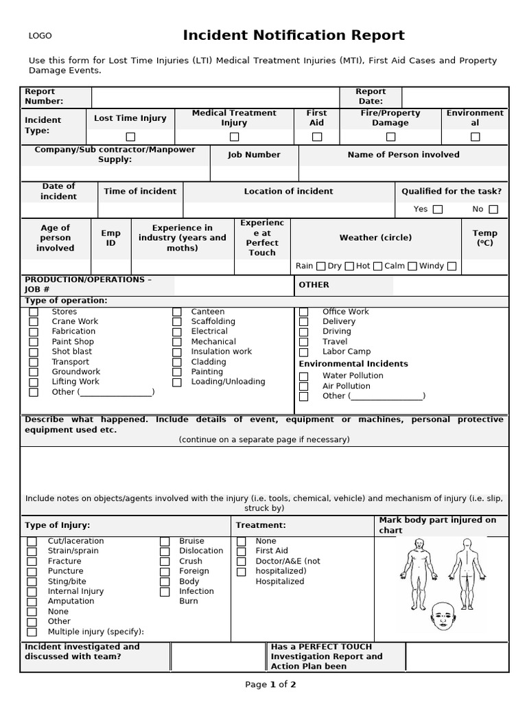 Incident Notification Report Form | PDF
