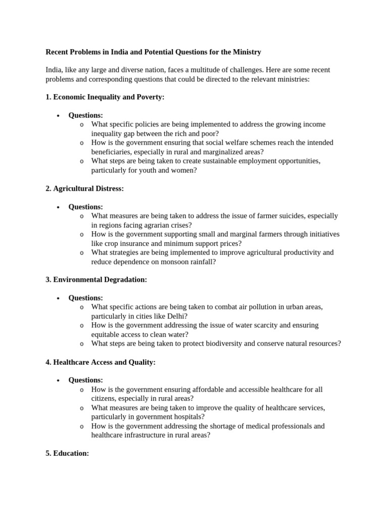 India's Key Issues and Ministry Questions | PDF | Social Exclusion ...