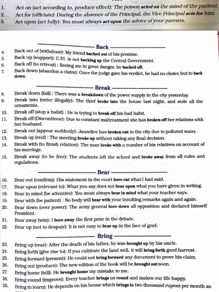 Important Phrasal Verbs For ISC | PDF