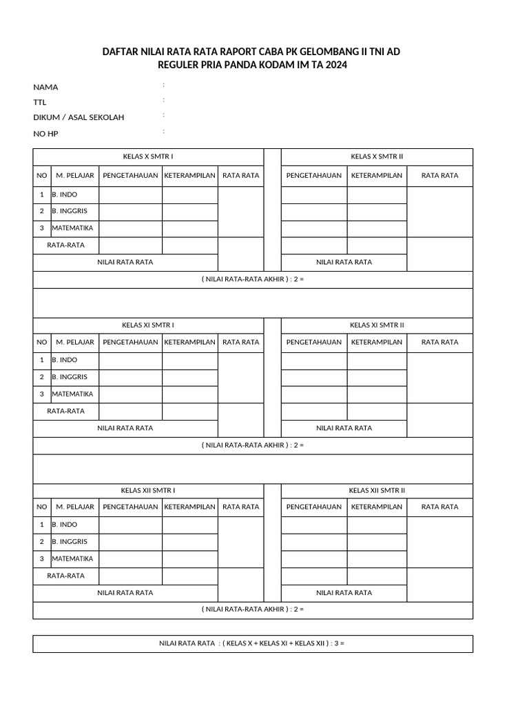 Hitungan Rapot 2024 | PDF