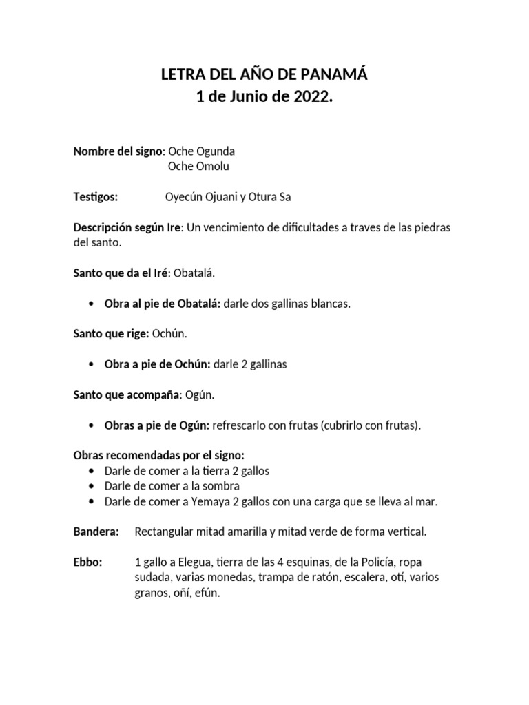 Letra Del Año de Panamá 2 | PDF
