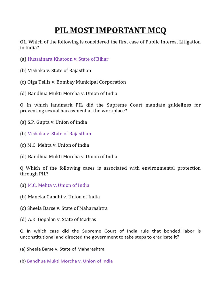 PIL MOST IMPORTANT MCQ | PDF | Government Of India | Government