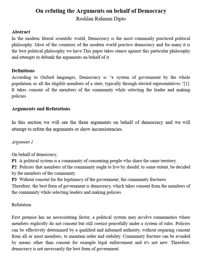 On refuting the Arguments on behalf of Democracy | PDF | Democracy | Political Ideologies