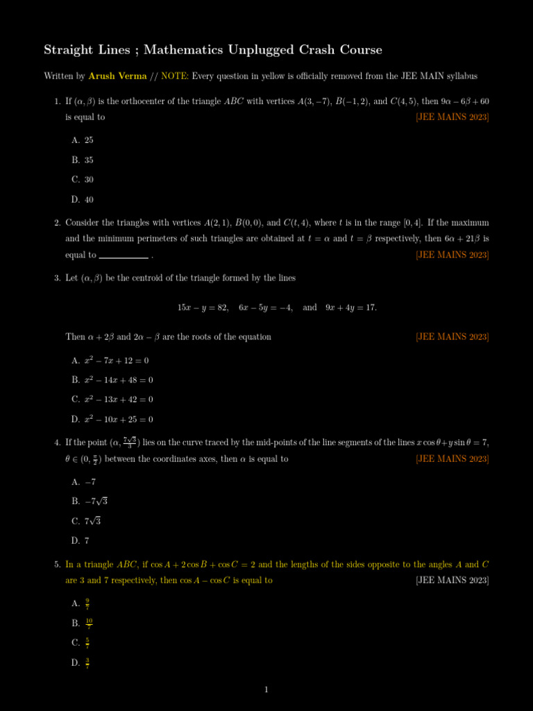 32 Straight Lines Questions | PDF | Triangle | Line (Geometry)