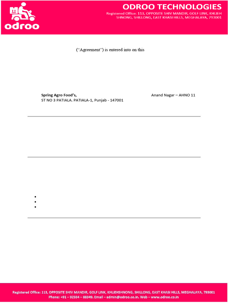 Vendor Agreement Spring Agro Foods | PDF | Indemnity | Fee