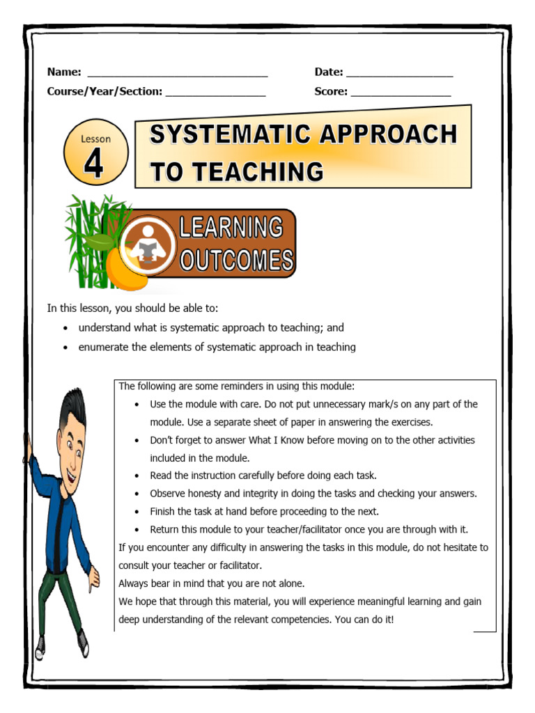 Lesson 4 Systematic Approach To Teaching | PDF | Teachers | Learning