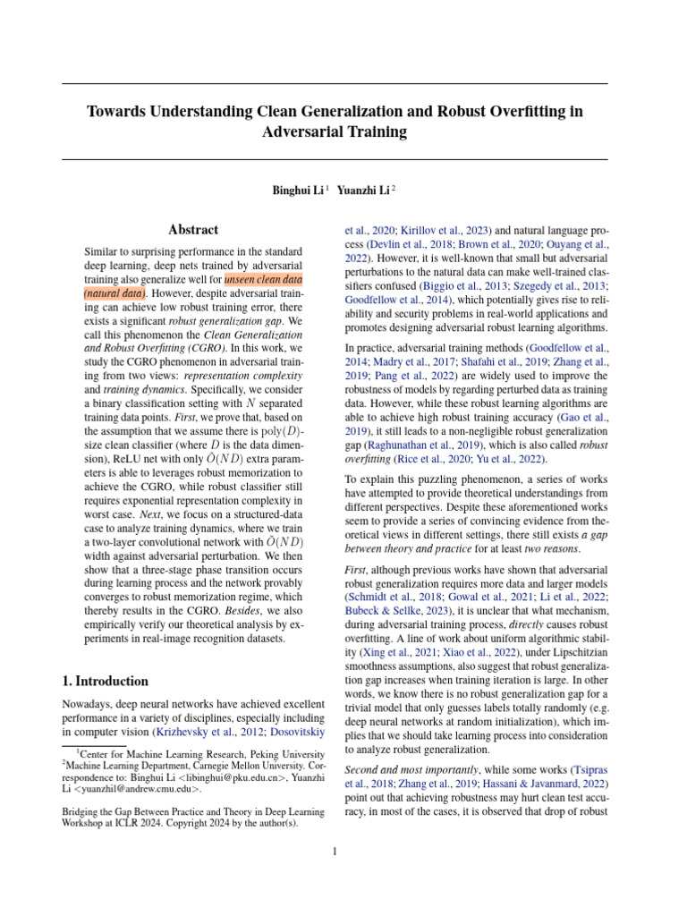 Towards Understanding Clean Generalization and Robust Overfitting in ... Towards Understanding Clean Generalization and Robust Overfitting in ...