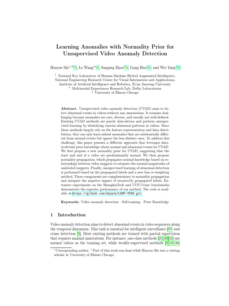 Learning Anomalies with Normality Prior for Unsupervised Video Anomaly ...