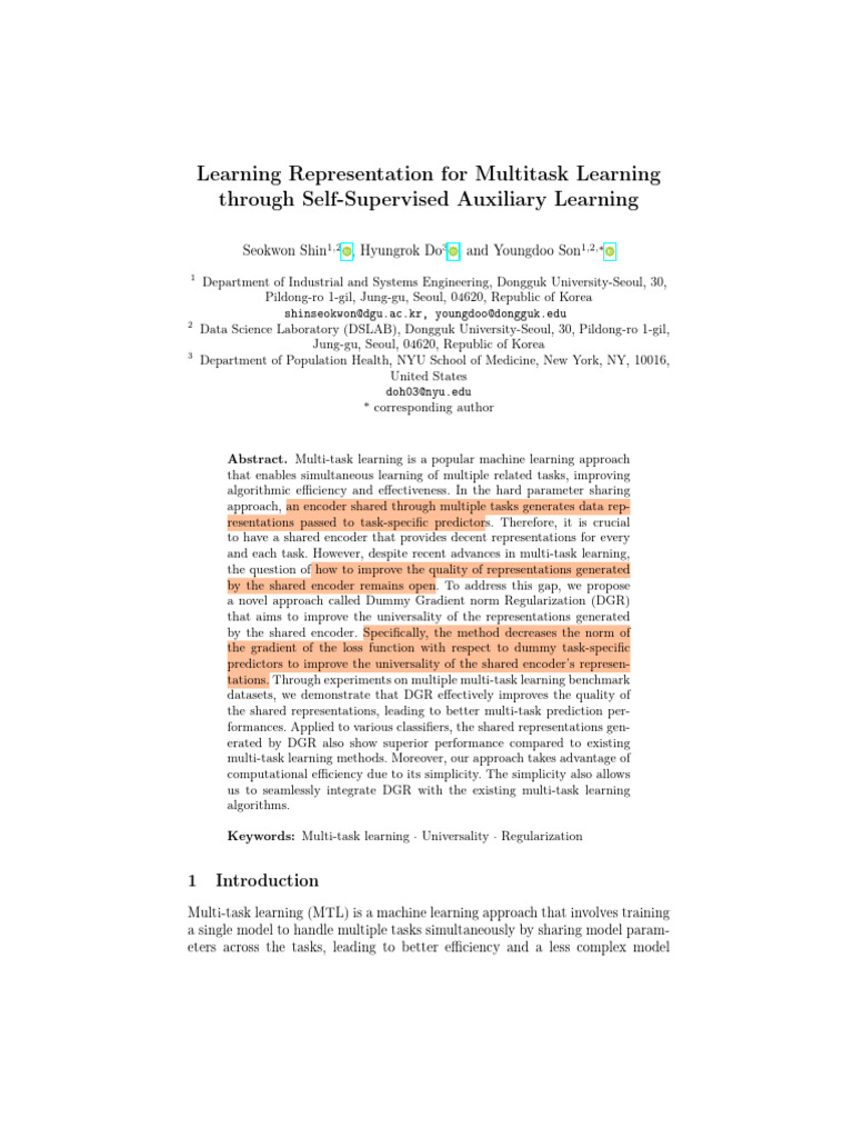 Learning Representation for Multitask Learning through Self-Supervised Auxiliary Learning | PDF ...