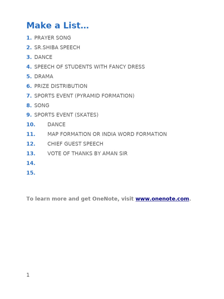 Make A List : To Learn More and Get Onenote, Visit | PDF