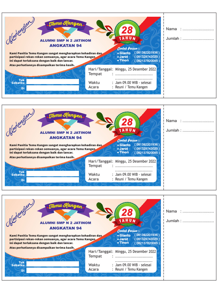 Contoh Undangan Reuni SMP Baru | PDF