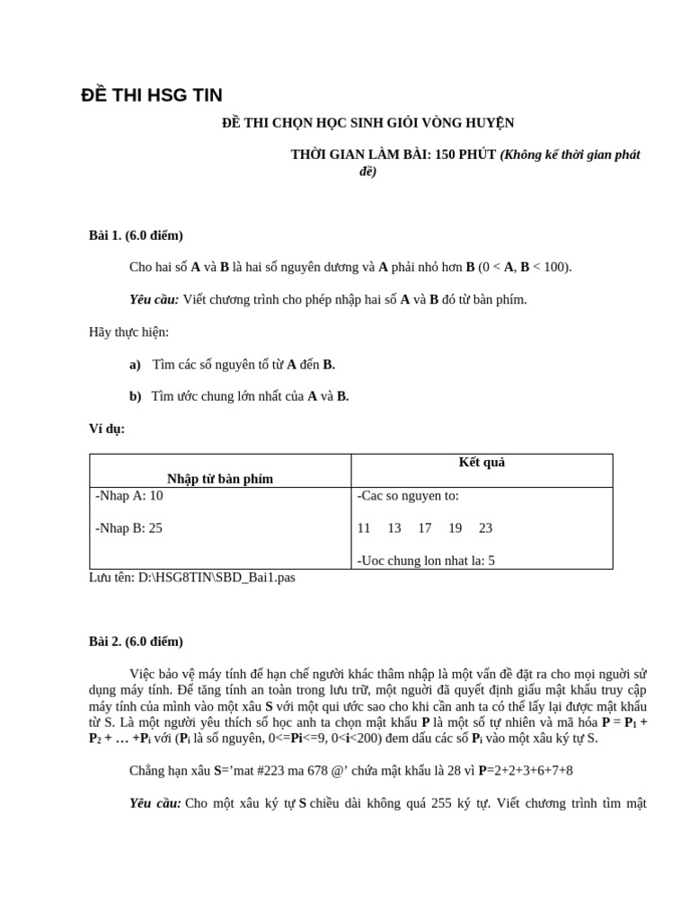 ĐỀ THI HSG TIN | PDF