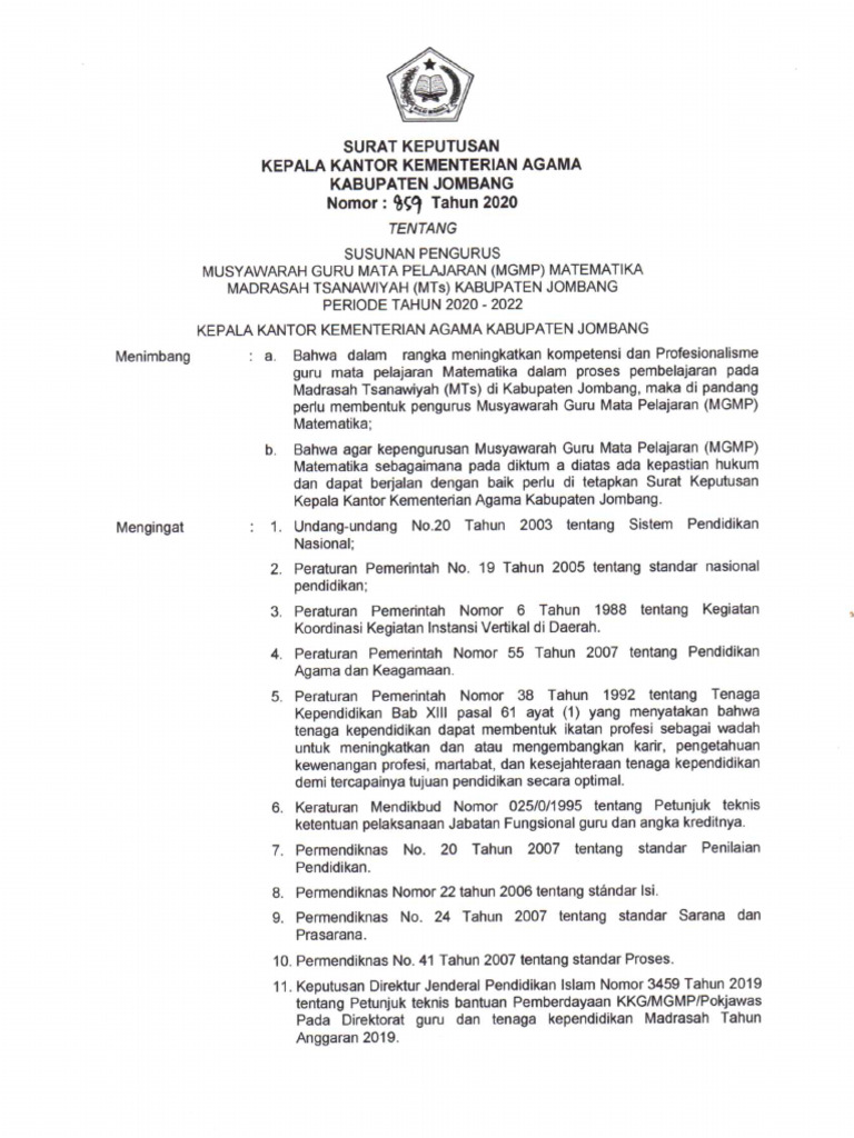 MGMP Matematika MTs (1) | PDF