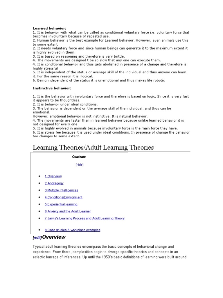 Learned Behavior | PDF | Intelligence | Adult Education